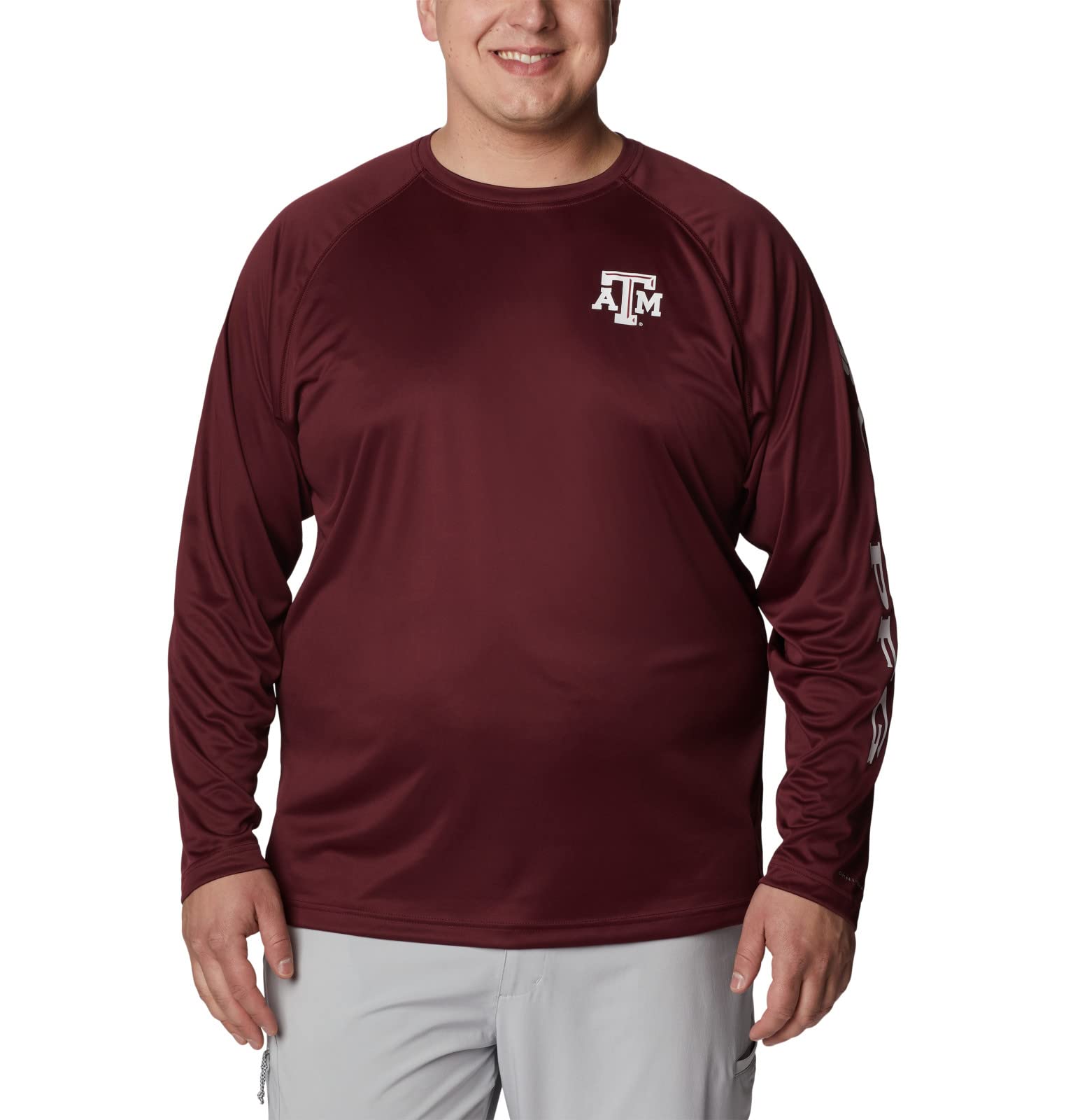 Columbia NCAA Texas A&M Aggies Men's Terminal Tackle Long Sleeve Shirt, 2X Big, TAM - Deep Maroon/White