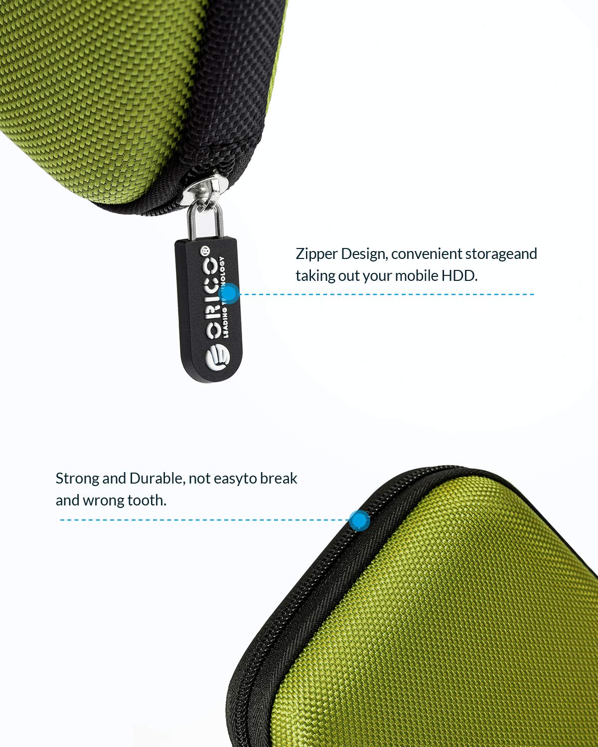 ORICO Hard Drive Case 2.5 inch External Drive Storage Carrying Bag Waterproof Shockproof with Inner Size 5.5x3.5x1.0inch for Organizing HDD and Electronic Accessories, Green(PHD-25)