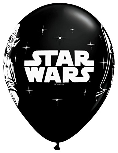 Qualatex Star Wars Biodegradable Latex Balloons Onyx Black with White Prints All-Around of Darth Vader and Yoda, 11-Inch Round (12-Units)