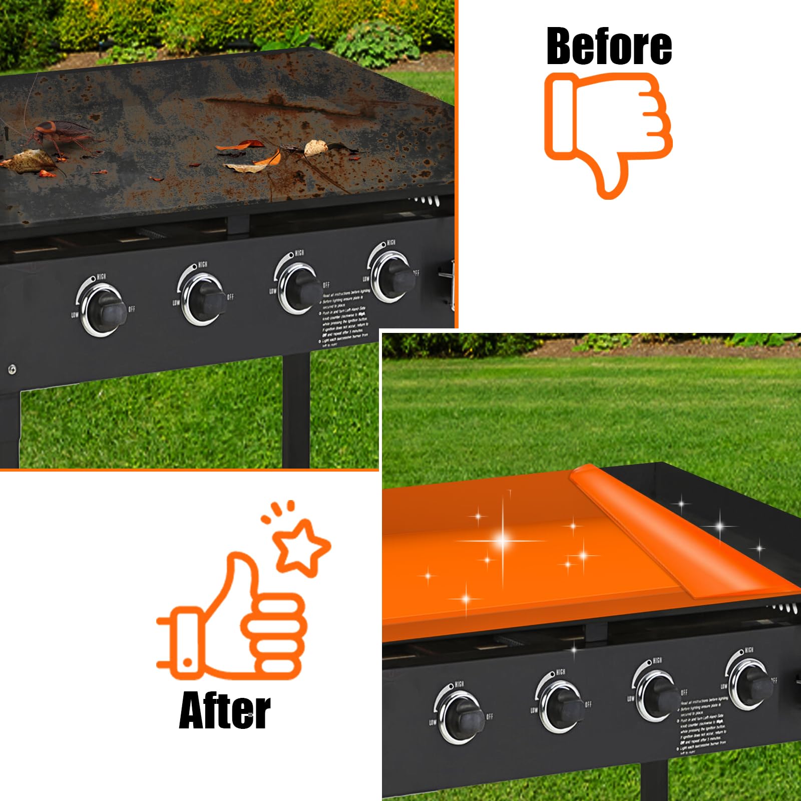 Silicone Griddle Mat Cover for Blackstone: 28 Inch Flat Top Grill Buddy Mats Griddle Grill Deck Protector Outdoor Camping Outside Cooking BBQ Accessories Orange