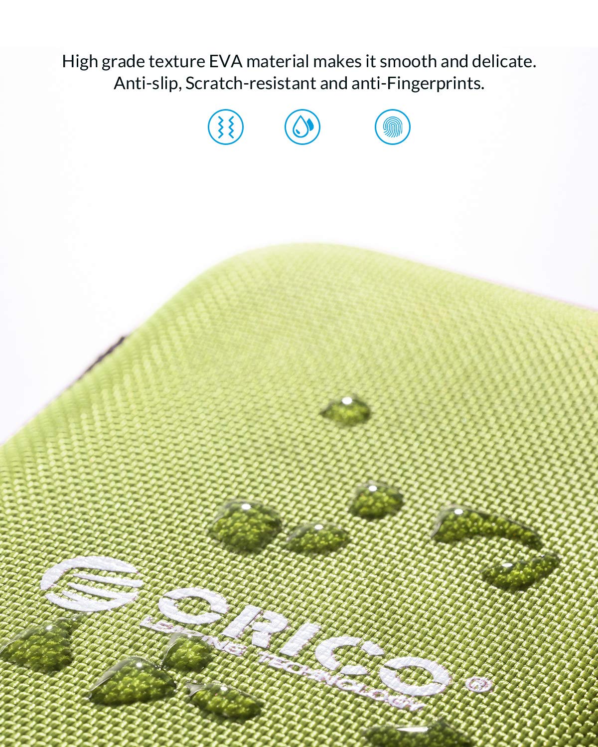 ORICO Hard Drive Case 2.5 inch External Drive Storage Carrying Bag Waterproof Shockproof with Inner Size 5.5x3.5x1.0inch for Organizing HDD and Electronic Accessories, Green(PHD-25)