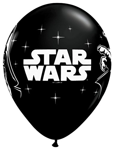 Qualatex Star Wars Biodegradable Latex Balloons Onyx Black with White Prints All-Around of Darth Vader and Yoda, 11-Inch Round (12-Units)