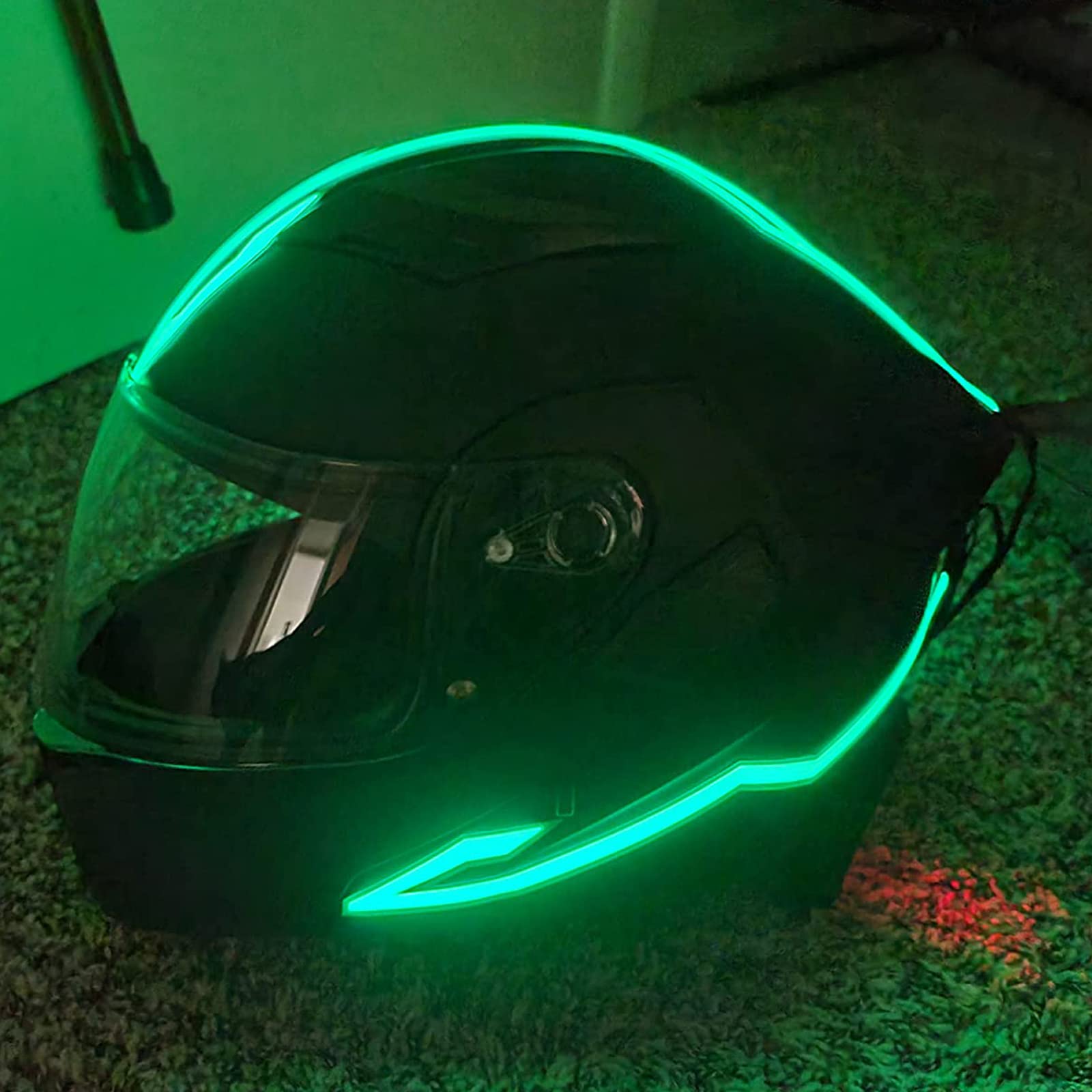 JIGUOOR 4PCS Motorcycle Helmet Light, Night Riding Signal EL Light, 3 Mode Led Helmet Light Strip Decoration Accessories Kit (Green, Battery Powered)