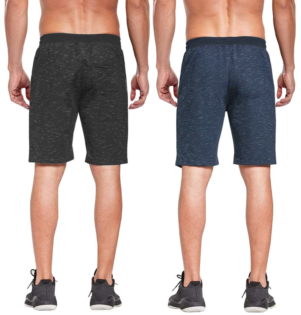 Boyzn Men's 2 Pack Athletic Shorts Comfortable Cotton Workout Shorts Elastic Waist Running Shorts with Zipper Pockets Black/Blue S