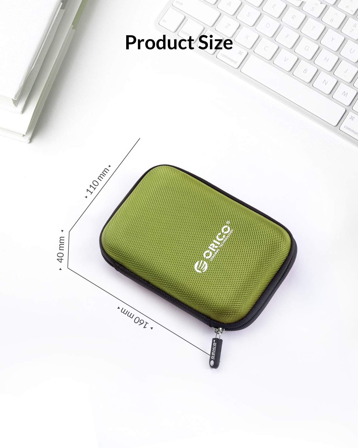 ORICO Hard Drive Case 2.5 inch External Drive Storage Carrying Bag Waterproof Shockproof with Inner Size 5.5x3.5x1.0inch for Organizing HDD and Electronic Accessories, Green(PHD-25)