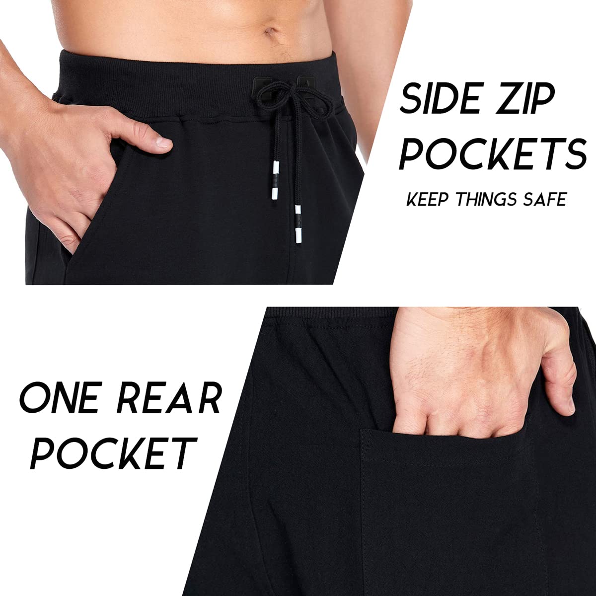 Boyzn Men's 2 Pack Athletic Shorts Comfortable Cotton Workout Shorts Elastic Waist Running Shorts with Zipper Pockets Black/Blue S
