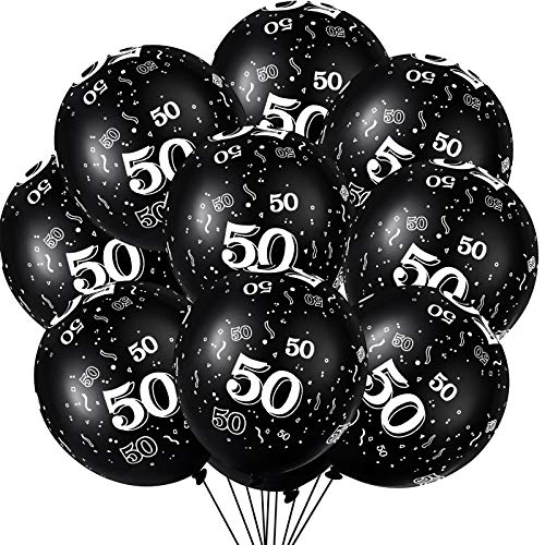 36 Pieces 50th Birthday Balloons 50th Birthday Decorations Black Latex Balloons Number Printed Balloons for Men Women Party Decoration Supplies