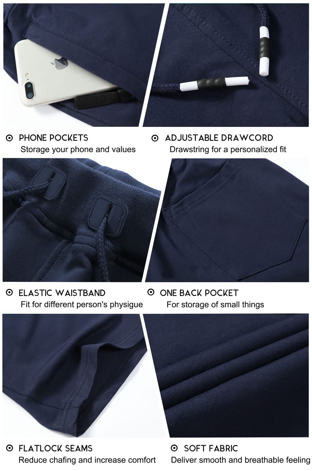 Boyzn Men's 2 Pack Athletic Shorts Comfortable Cotton Workout Shorts Elastic Waist Running Shorts with Zipper Pockets Black/Blue S