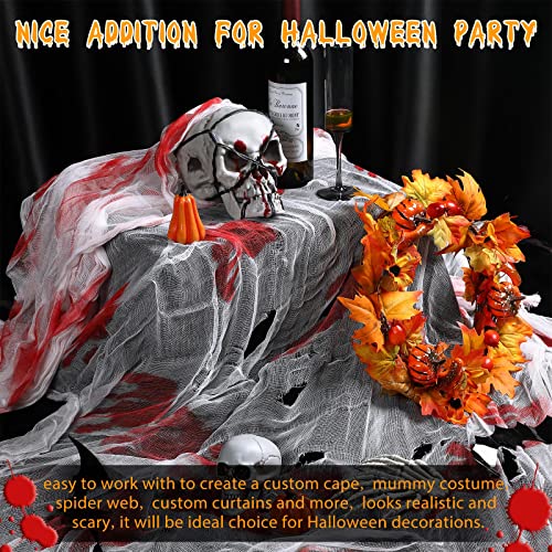 Tatuo 6 Pack Halloween Creepy Cloth Decorations 30 by 72 Inch Spooky Halloween Netting Gauze Fabric Spider Web Cheesecloth for Party for Home Outdoors(White,Bloody Hands)