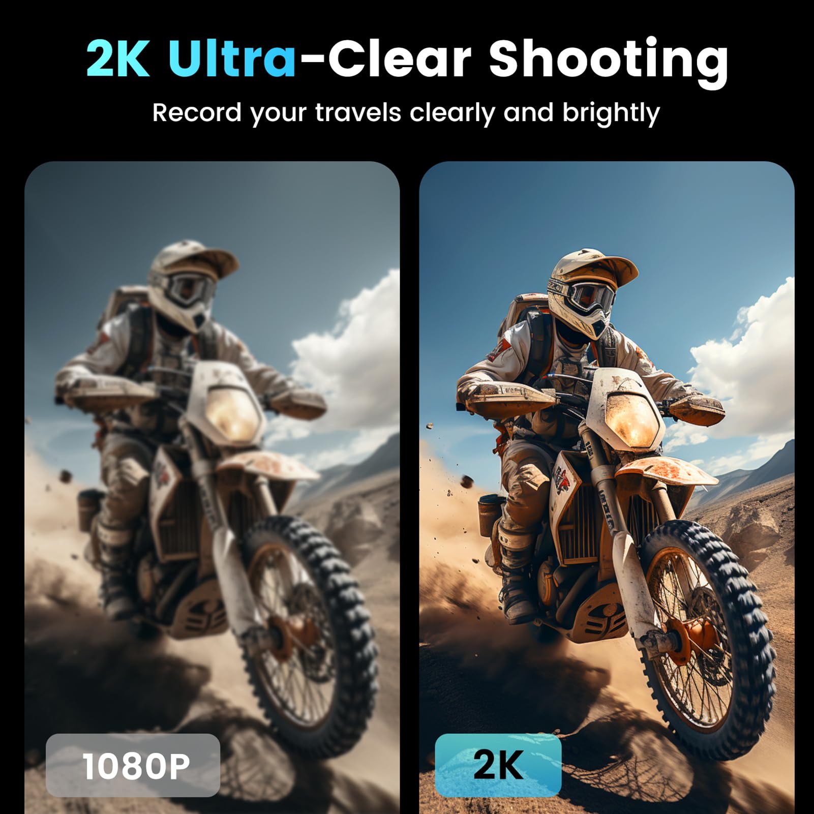 FreedConn R1 PRO Motorcycle Bluetooth Headset with【2K】 Camera [G-Sensor Lock], 2-8 Riders 1500M Helmet Intercom Systems, Motorcycle Helmet Camera - 128GB TF Card, Music Share/Infinite Battery/IP65