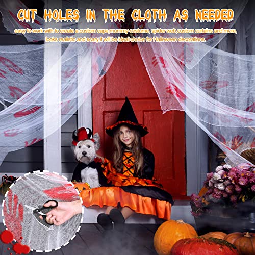 Tatuo 6 Pack Halloween Creepy Cloth Decorations 30 by 72 Inch Spooky Halloween Netting Gauze Fabric Spider Web Cheesecloth for Party for Home Outdoors(White,Bloody Hands)