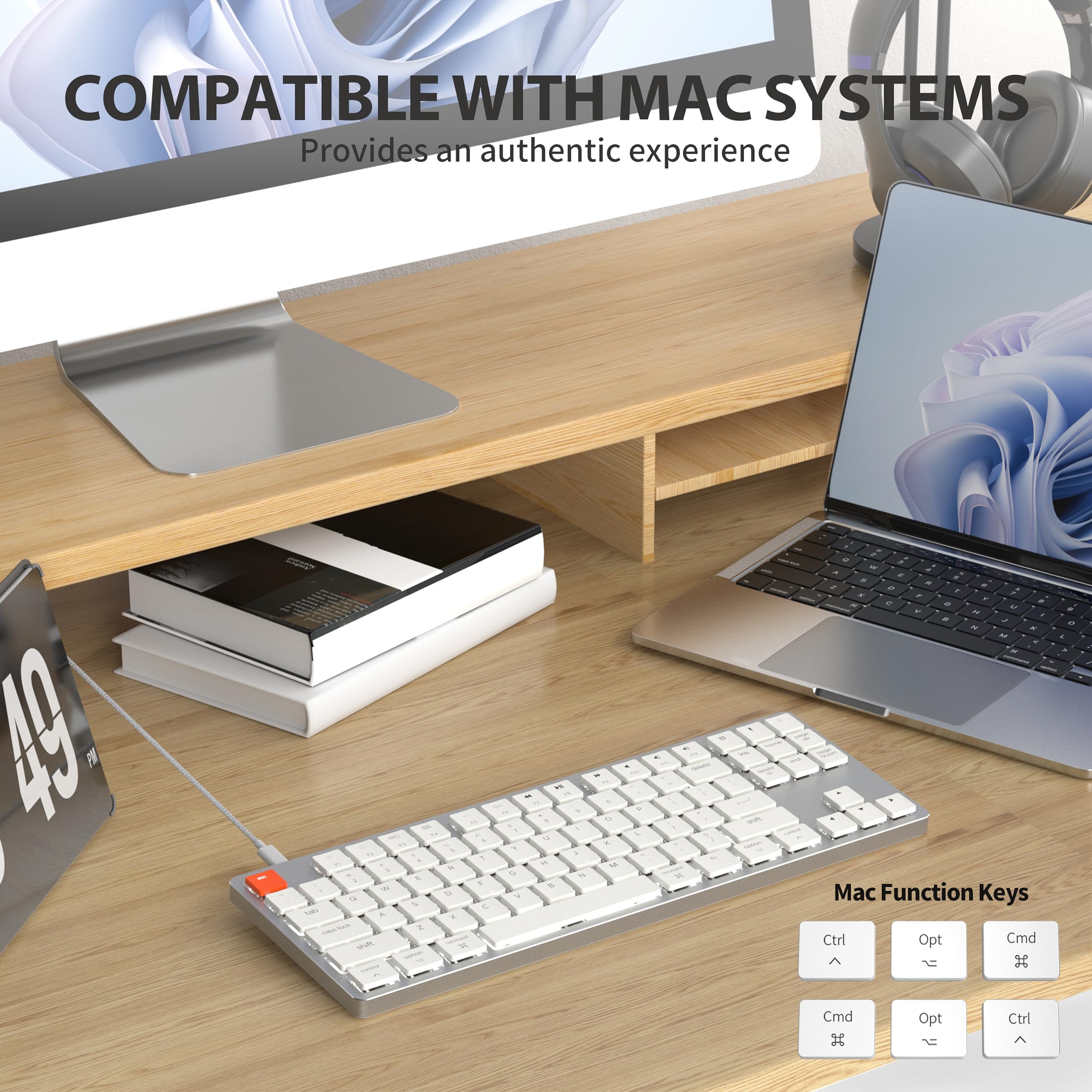 Low Profile Mechanical Keyboard for Mac, 87 Keys Brown Switch White Backlit Apple Keyboard Type-C Wired, Ultra-Slim Quiet Gaming Computer Keyboard for MacBook Pro/Air, iMac, Mac Mini