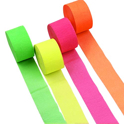 NICROLANDEE Blacklight Party Decorations - 4 Rolls Glow Crepe Paper Fluorescent Neon Paper Streamers for Wedding, Birthday, Neon Party, Fiesta Party, Prom Dance, Party Photography
