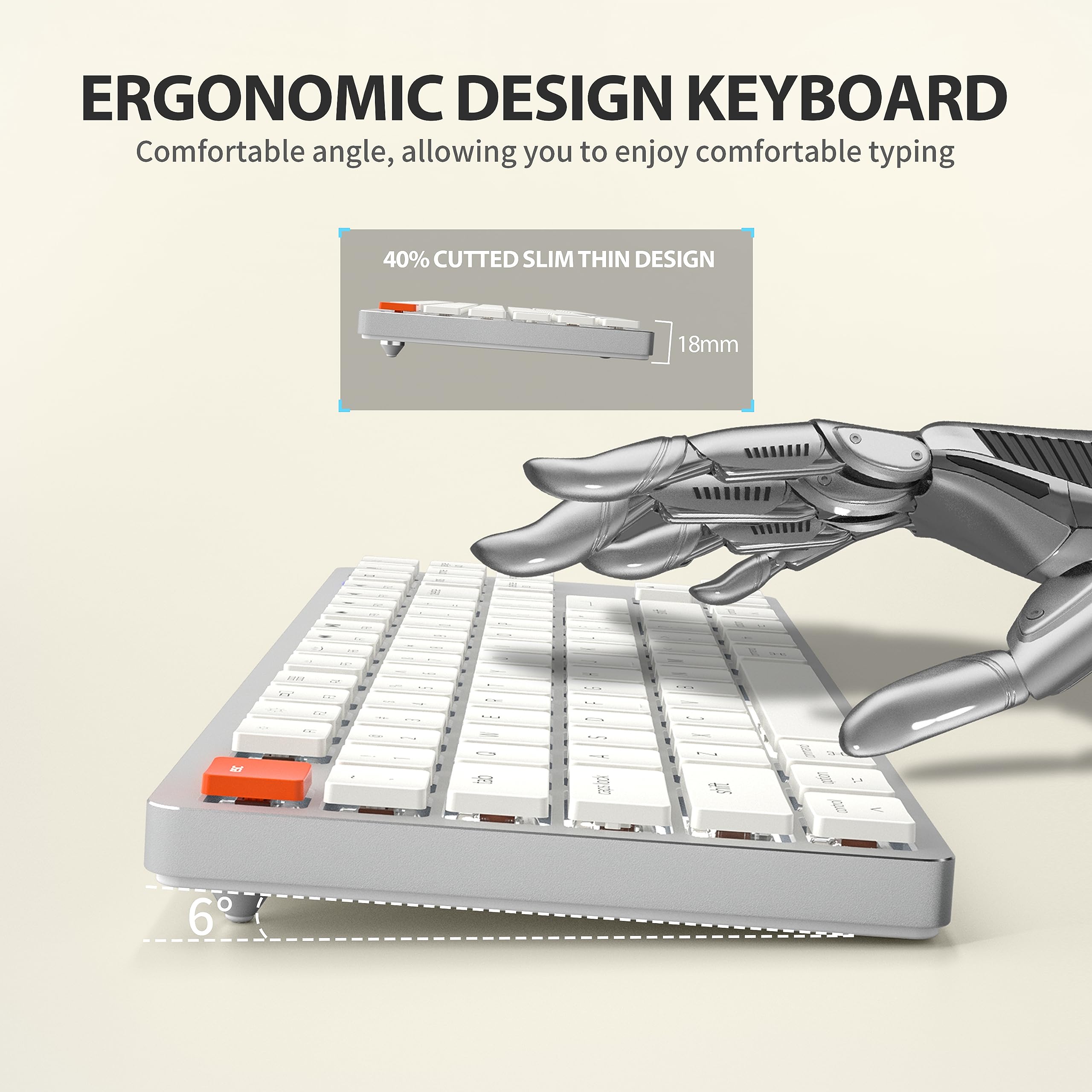 Low Profile Mechanical Keyboard for Mac, 87 Keys Brown Switch White Backlit Apple Keyboard Type-C Wired, Ultra-Slim Quiet Gaming Computer Keyboard for MacBook Pro/Air, iMac, Mac Mini