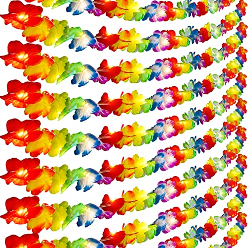 20 Pcs Tropical Hawaiian Flower Lei Garland Multicolored Luau Flower Garlands Hawaiian Lei for Kids Adults Hawaiian Luau Summer Beach Tiki Tropical Backdrop Decoration, 131 Feet in Total