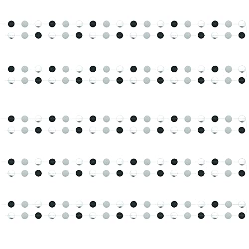 SaktopDeco 65.6 Feet Glitter Black Silver Circle Dot Paper Garland Black Birthday Wedding Bachelorette Party Backdrop Decorations