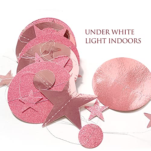 39Ft Circle Dots Garland, Glitter Pink Rose Gold Paper Garland, Star Polka Dot Streamers Backdrop Hanging Banner Party Decorations for Birthday Wedding Engagement Bridal Shower Gruaduation, 3Pack