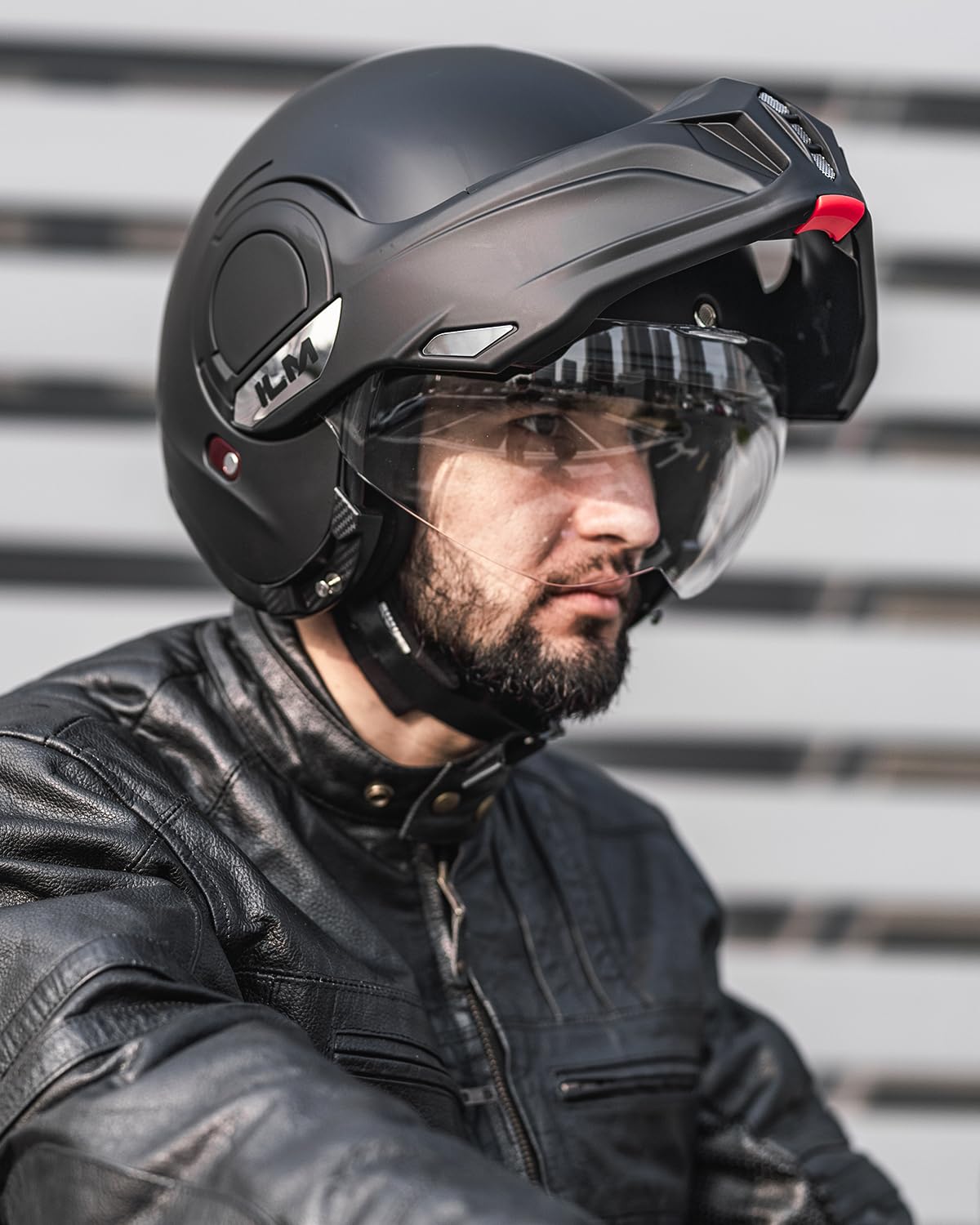 ILM Vintage Full Face Modular Motorcycle Helmet for Adults Men ATV UTV Snowmobile with 180° Reversible Chin Guard DOT Model-B707(Matte Black, L)