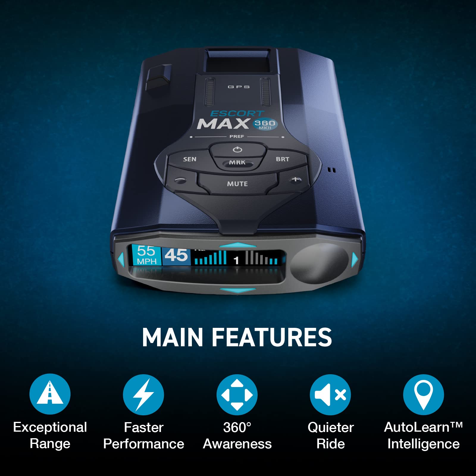 Escort MAX 360 MKII Radar Detector with EZ Mag Mount - Exceptional Range, True 360° Awareness, AutoLearn Intelligence Rejects False Alerts, Sleek Magnetic Mount for Escort Models