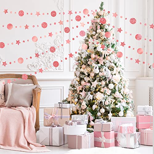 39Ft Circle Dots Garland, Glitter Pink Rose Gold Paper Garland, Star Polka Dot Streamers Backdrop Hanging Banner Party Decorations for Birthday Wedding Engagement Bridal Shower Gruaduation, 3Pack