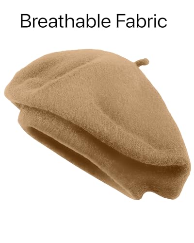 Parquet Solid Color French Beret Wool Material. Classic French, Casual and Chic Lightweight Beanie Cap Hat Tan