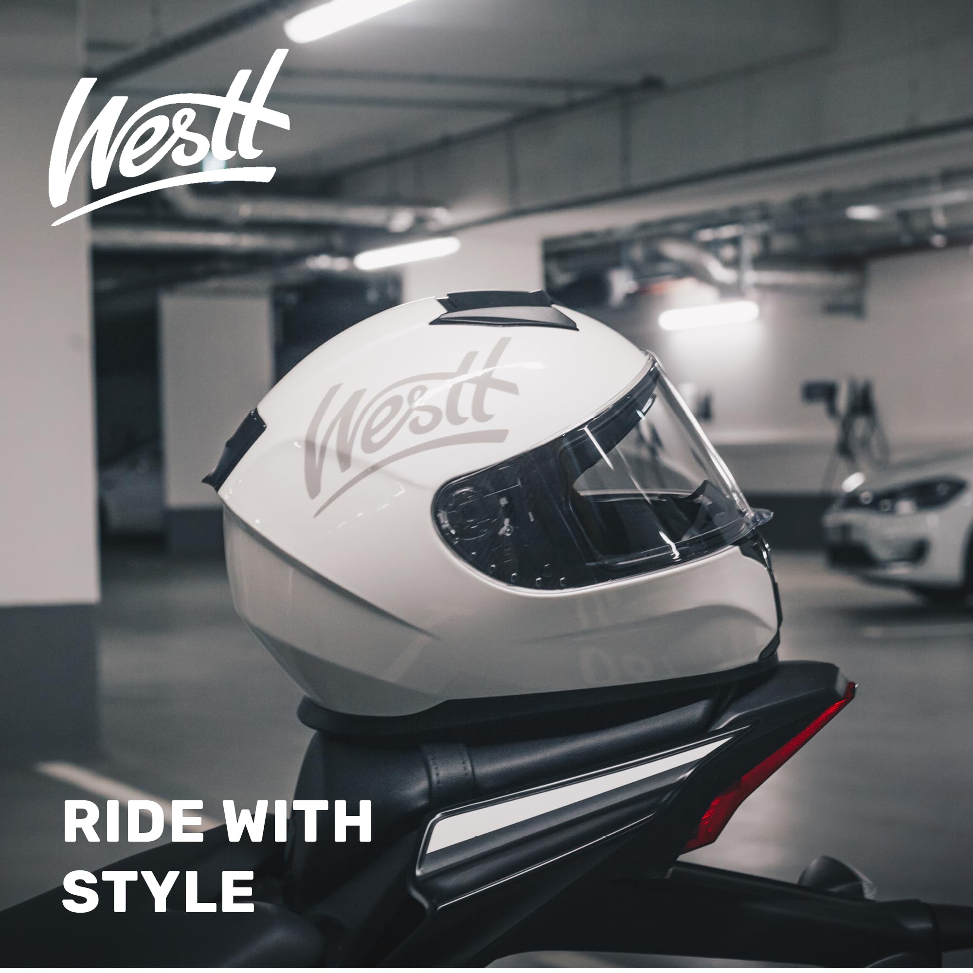 Westt Motorcycle Helmets Full Face Helmets - Street Bike Helmet with Dual Visor DOT Approved for Men Women Adults Compact Lightweight Storm X Grey Black White (White, M (22.44-22.84 in))