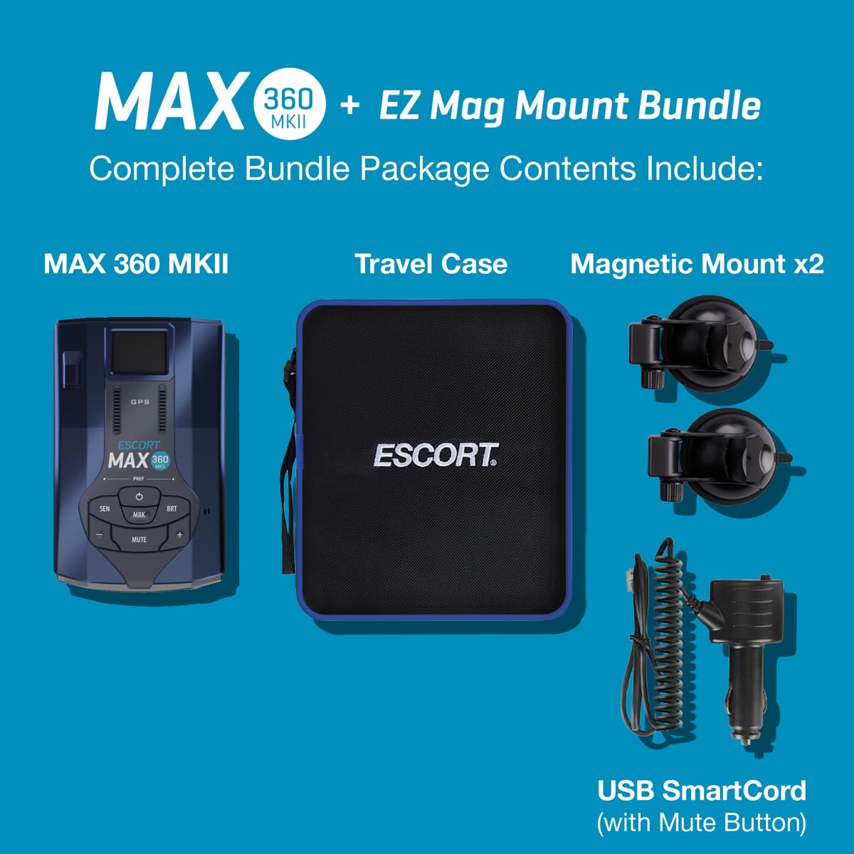 Escort MAX 360 MKII Radar Detector with EZ Mag Mount - Exceptional Range, True 360° Awareness, AutoLearn Intelligence Rejects False Alerts, Sleek Magnetic Mount for Escort Models