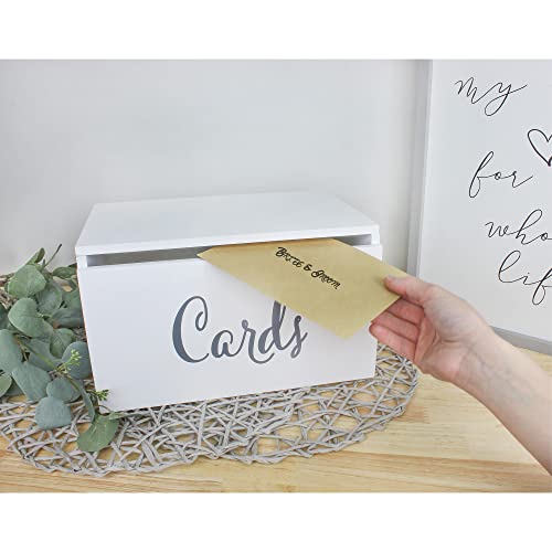 Darware Wooden Wedding Card Box for Reception, White Decorative Card Receiving Box for Birthdays, Showers, Graduations and More
