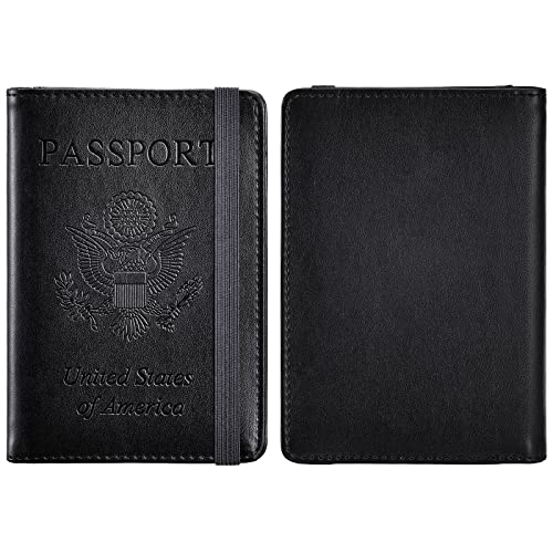 HerriaT Passport and Vaccine Card Holder Combo,Cover Case with CDC Vaccination Card Slot, Leather Travel Documents Organizer Protector, with RFID Blocking, for Women and Men