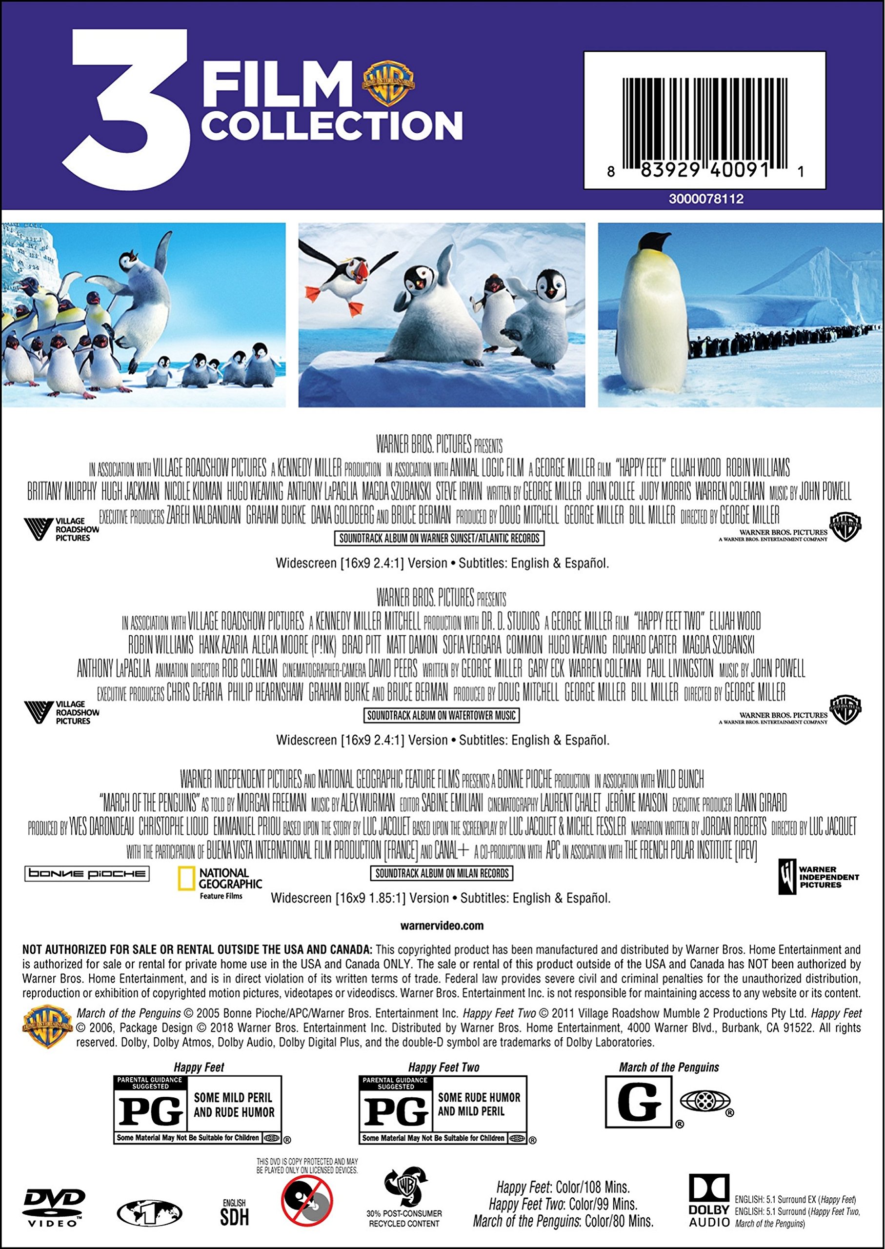 Happy Feet/Happy Feet 2/March of the Penguins (DVD) (Triple Feature)