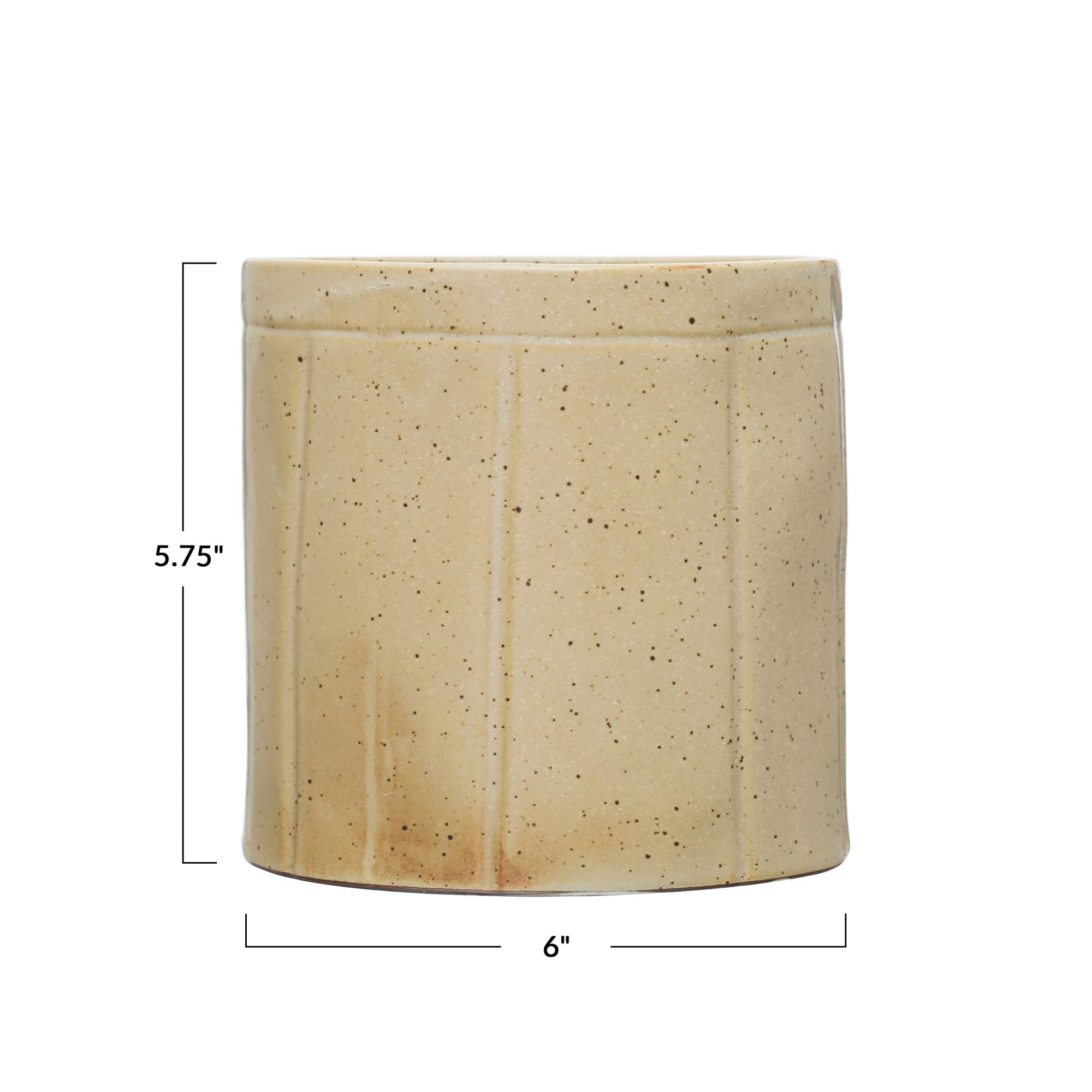 Decorative Stoneware Crock with Line Detail, Tan