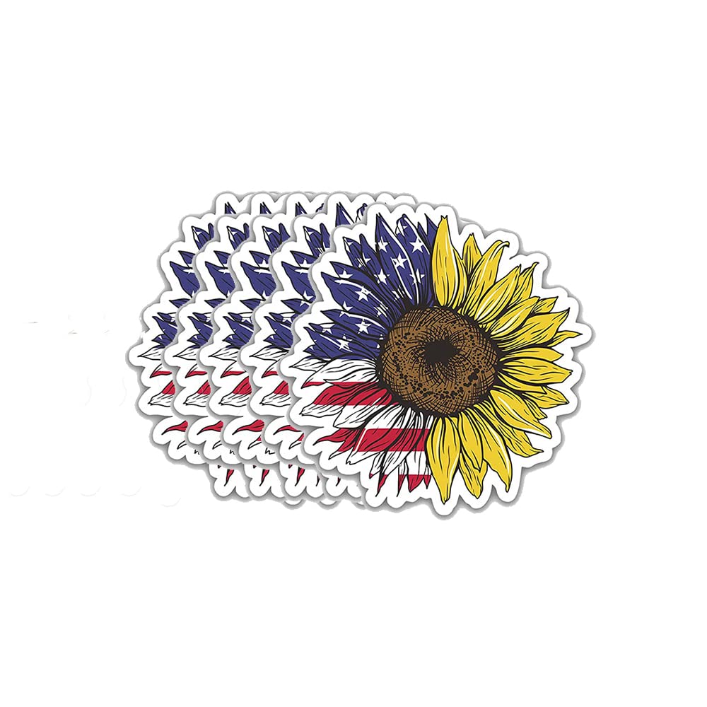 Smart-USA Flag Sunflower Sticker for Car Decal Truck Window Sticker Laptop Decal Auto Vinyl Sticker Motorcycle Helmet | 4 INCH | Set of 5 | SD-795