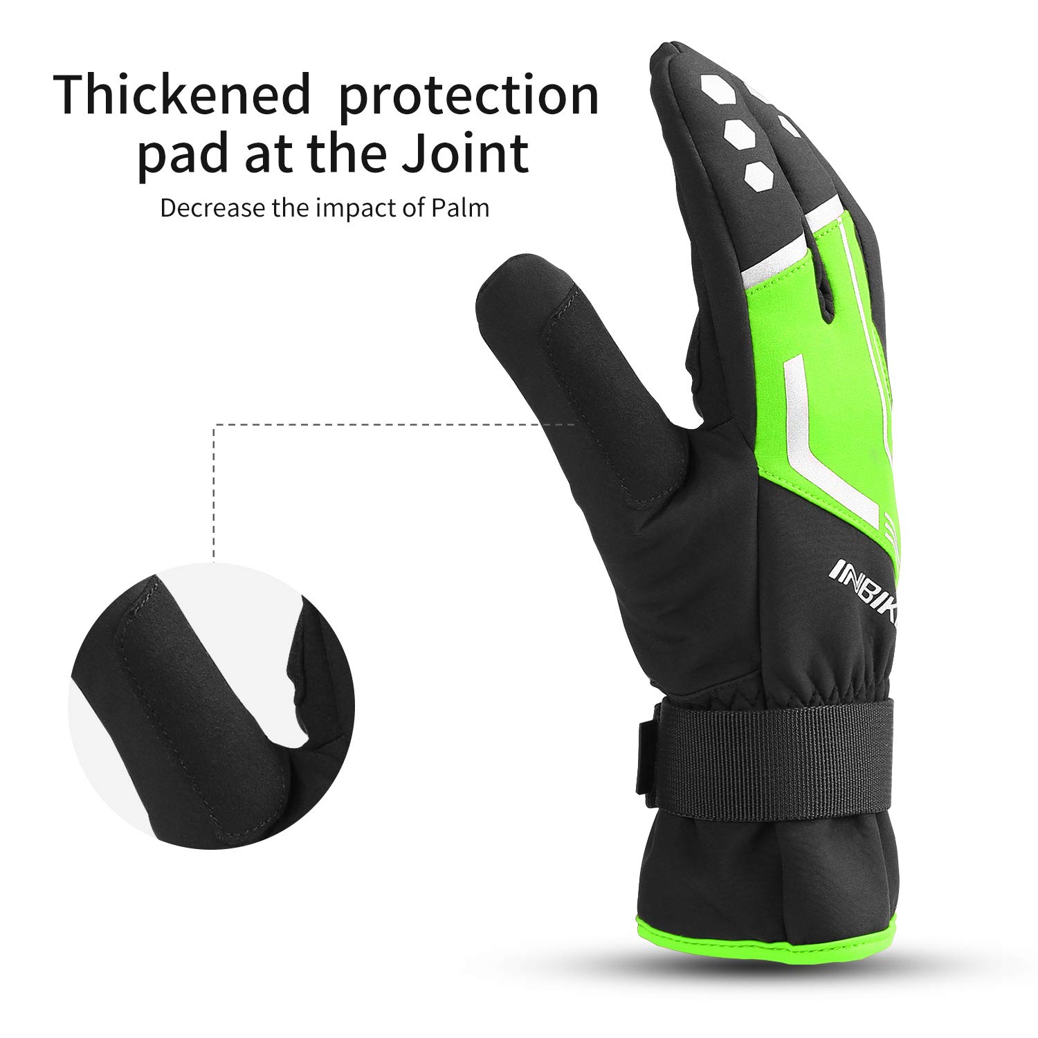 INBIKE Cycling Winter Gloves,for Men Windproof Reflective Thermal Gel Pads Touch Screen MTB Mountain Bike Green Large