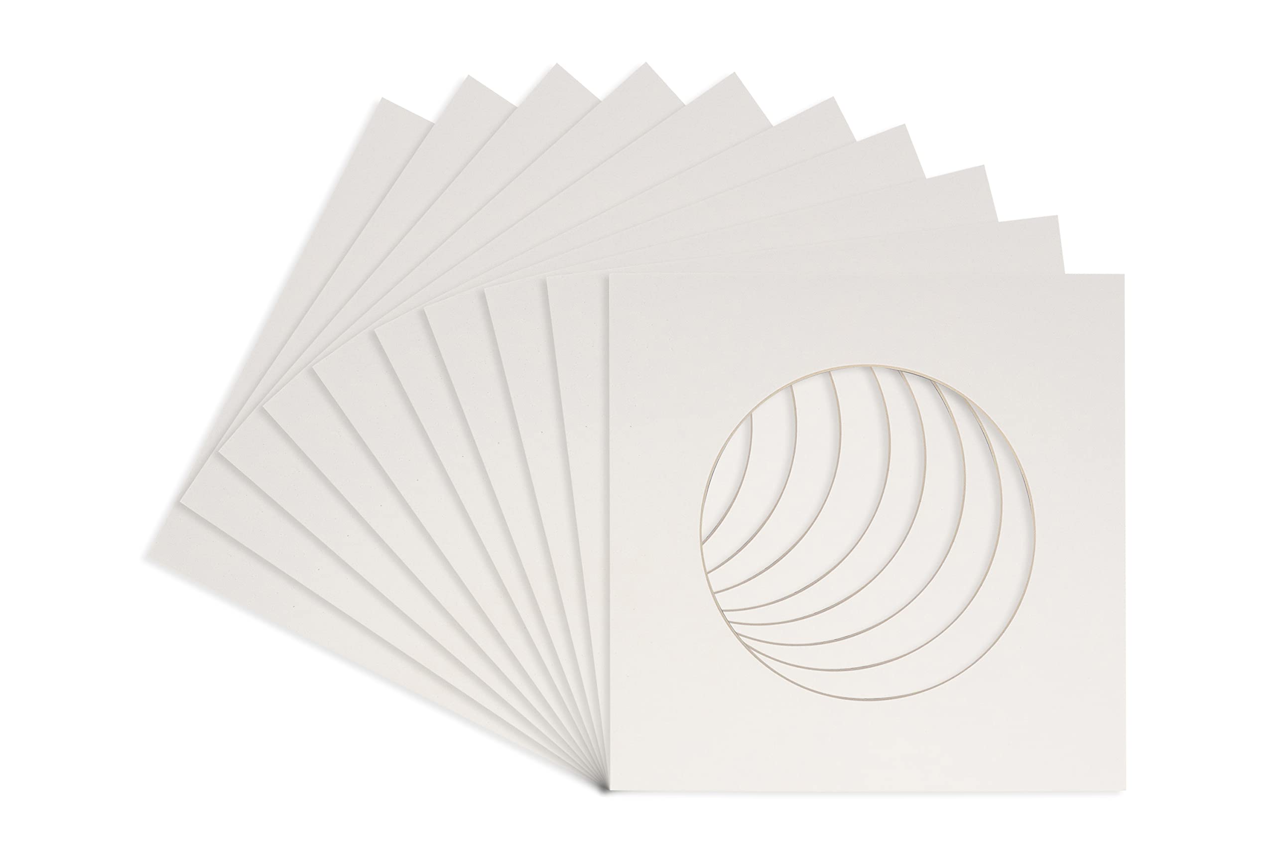 CountryArtHouse White Acid Free 12x12 Circle Picture Frame Mat with White Core Bevel Cut for 8x8 Pictures - Fits 12x12 Frame - Pack of 10 Matboard Show Kits with Acid Free Backings & Clear Bags