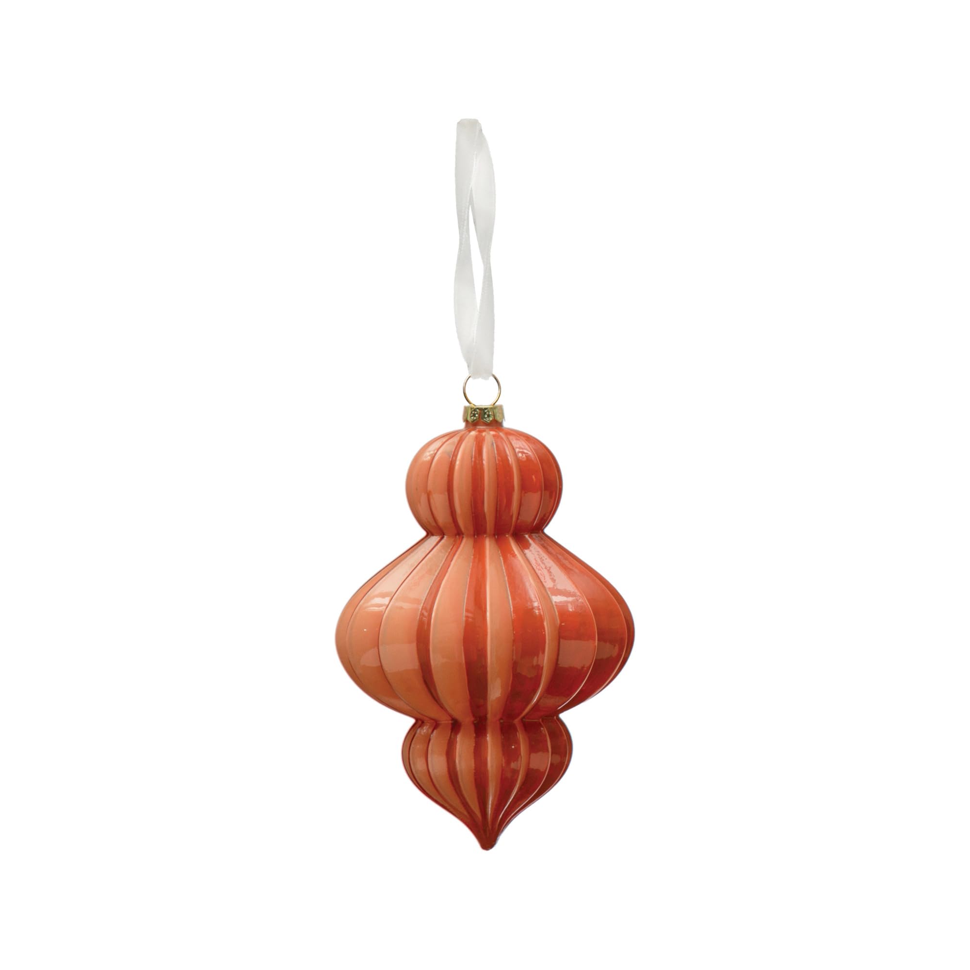 Creative Co-Op Glass Pleated Finial Ornament, Opaque Coral Color