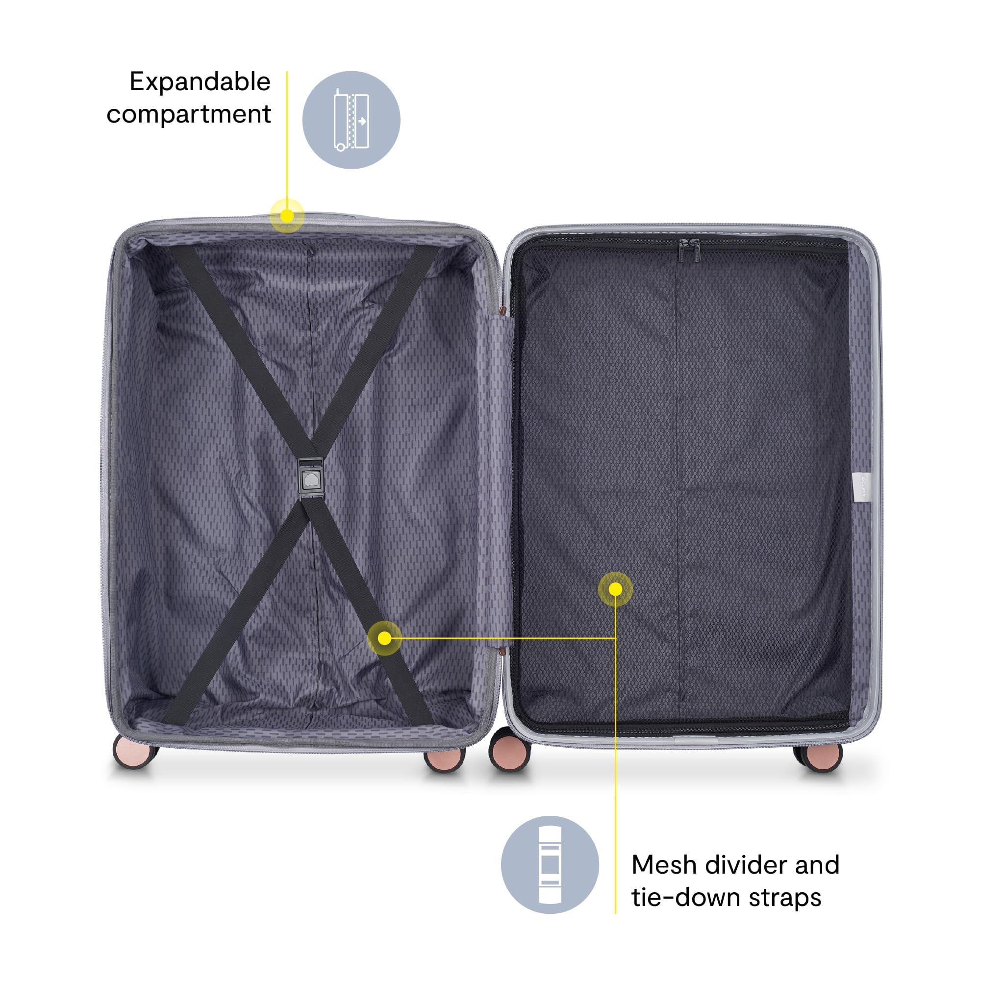 Delsey Paris Alexis Durable Luggage, Expandable Lightweight 4-Wheel Spinner, Easy Grip Handles for Smooth Mobility, TSA-Lock Incorporated, Men and Women, Platinum/Rose Gold, Check-In 25-Inch