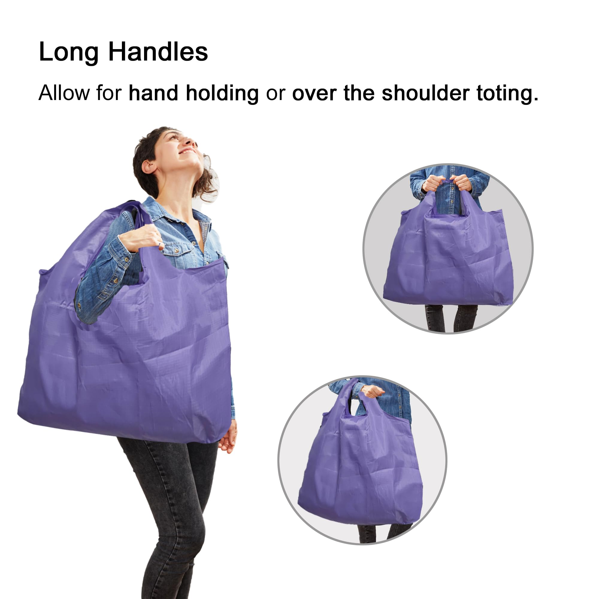 evohyah 1Pack Large Reusable Grocery Tote - 50LBS Ripstop Geometric Fashion Recycling Bag - Folding Storage - Machine Washable Nylon Bag with Zipper - Purple