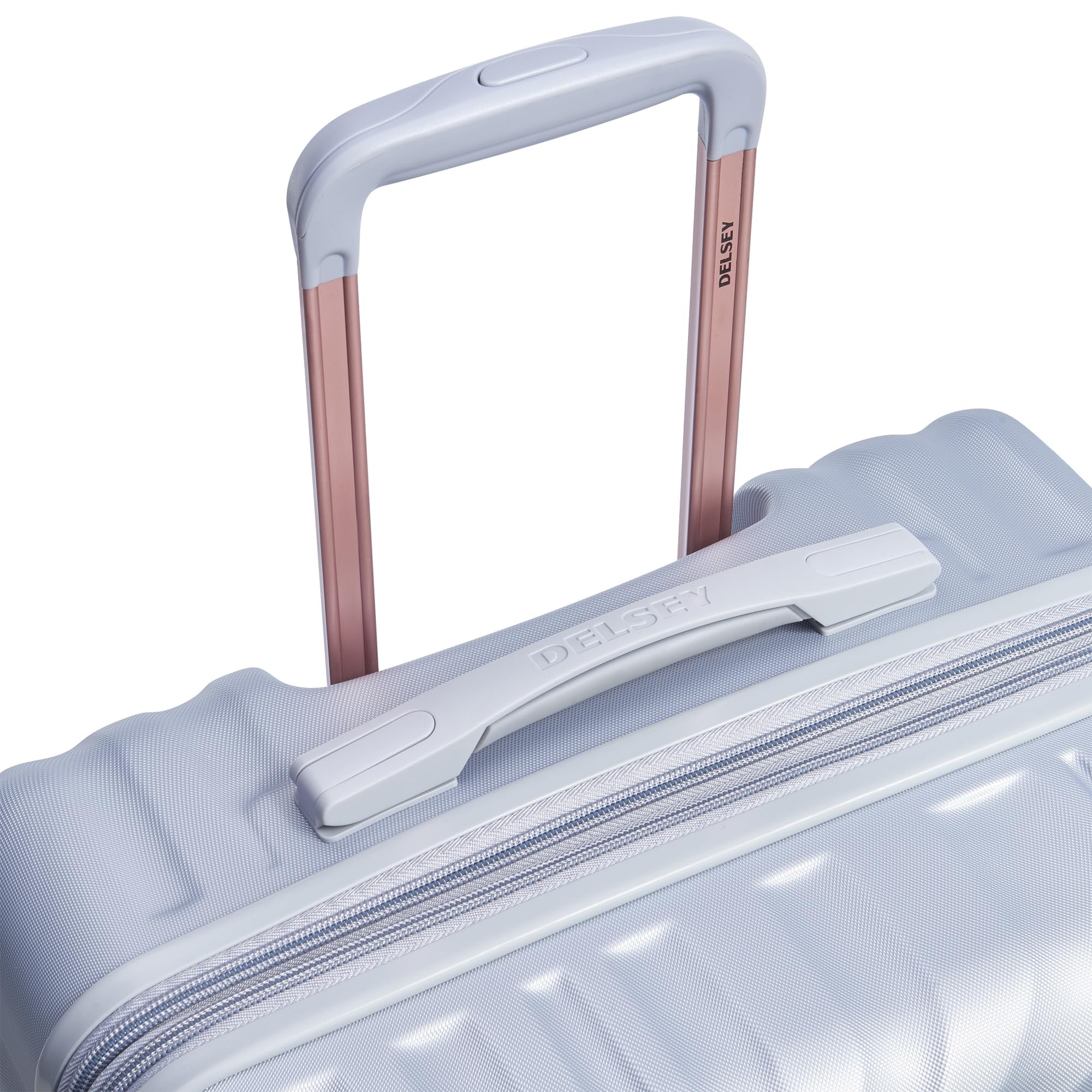 Delsey Paris Alexis Durable Luggage, Expandable Lightweight 4-Wheel Spinner, Easy Grip Handles for Smooth Mobility, TSA-Lock Incorporated, Men and Women, Platinum/Rose Gold, Check-In 25-Inch