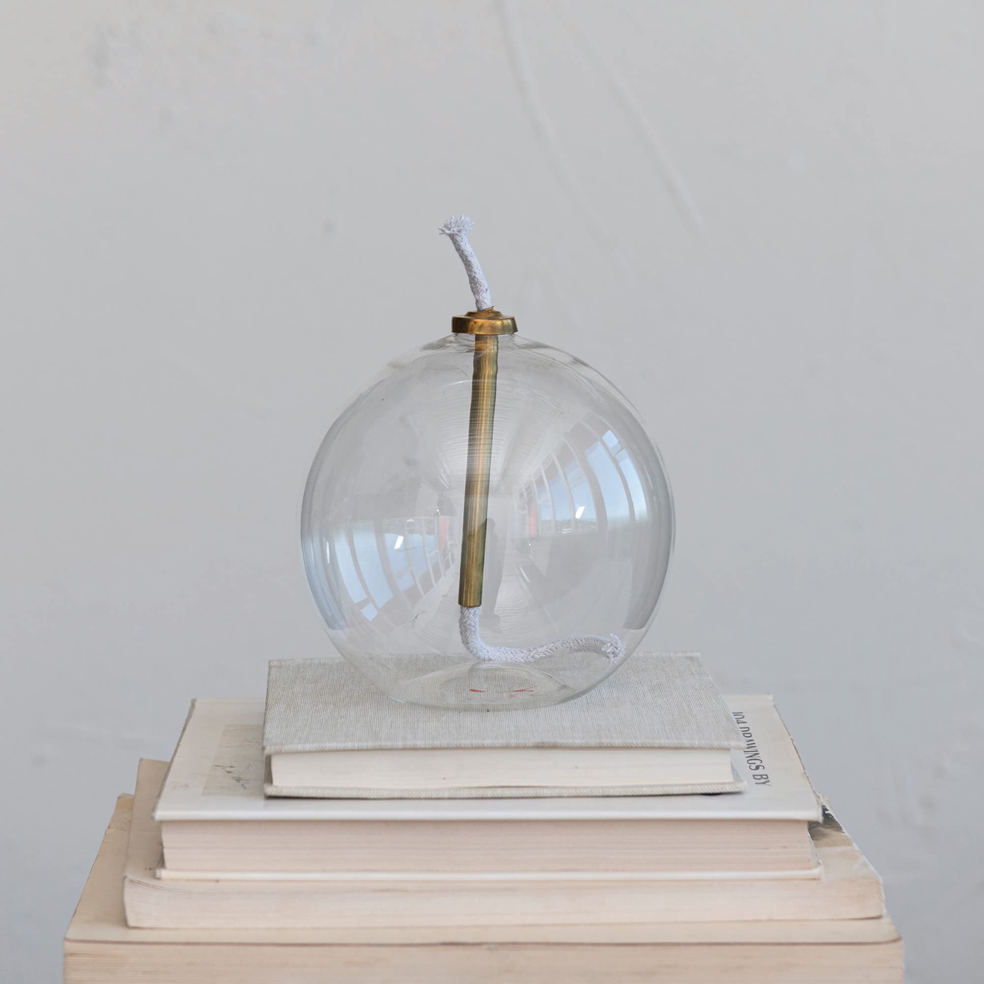 Creative Co-Op Mid Century Glass Sphere Brass Fitting, Clear Oil Lamp
