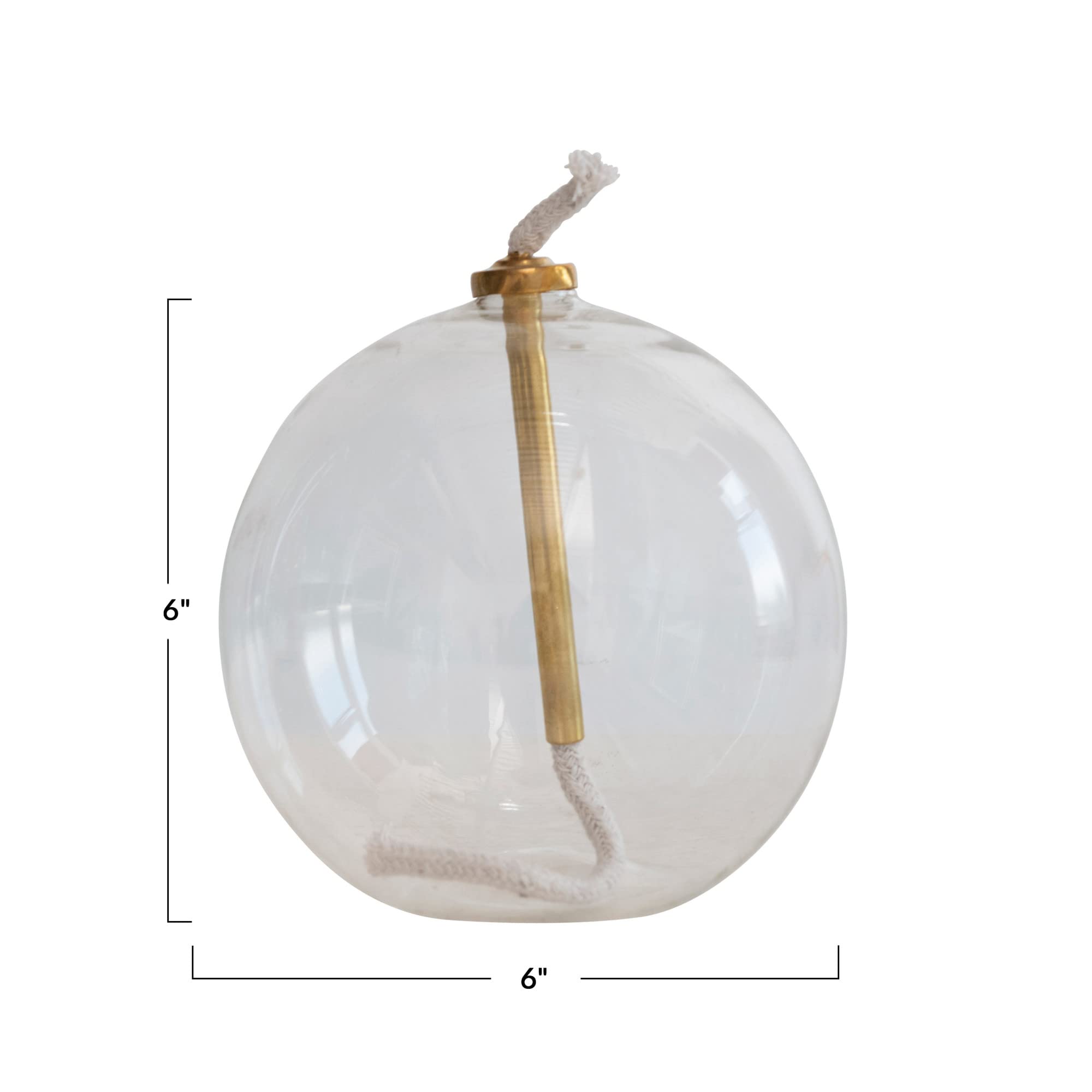 Creative Co-Op Mid Century Glass Sphere Brass Fitting, Clear Oil Lamp