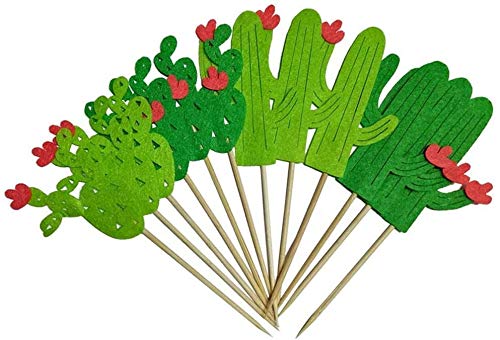 TianJi 24 Cactus Cupcake Toppers Picks Sticks Happy Birthday Cake Decorations for Luau Hawaiian Summer Beach Party Supplies