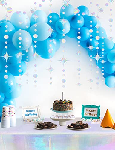 Iridescence Plastic Table Cloths for Parties 2 Pack Disposable Rectangle Holographic Foil Party Wedding Christmas Birthday Party Decorations with 2 Pack Star Garland Party Decorations Banner (Laser)