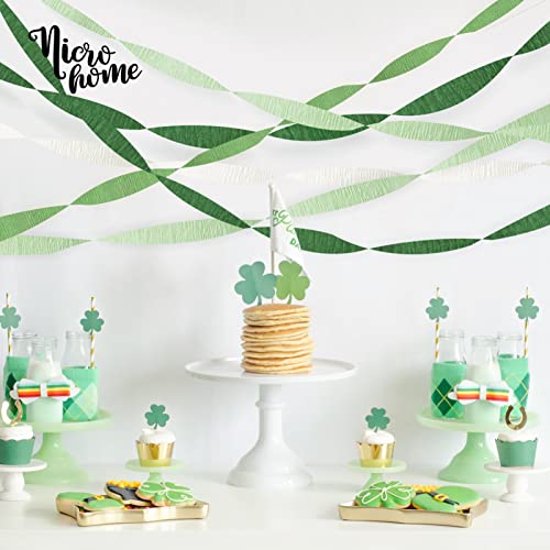 NICROHOME Wedding Party Decorations, 8 Rolls Gradient Green Crepe Paper, Streamers for Wedding, St Patricks Day Decorations, Baby Shower, Green Party, Birthday, 82Ft Long