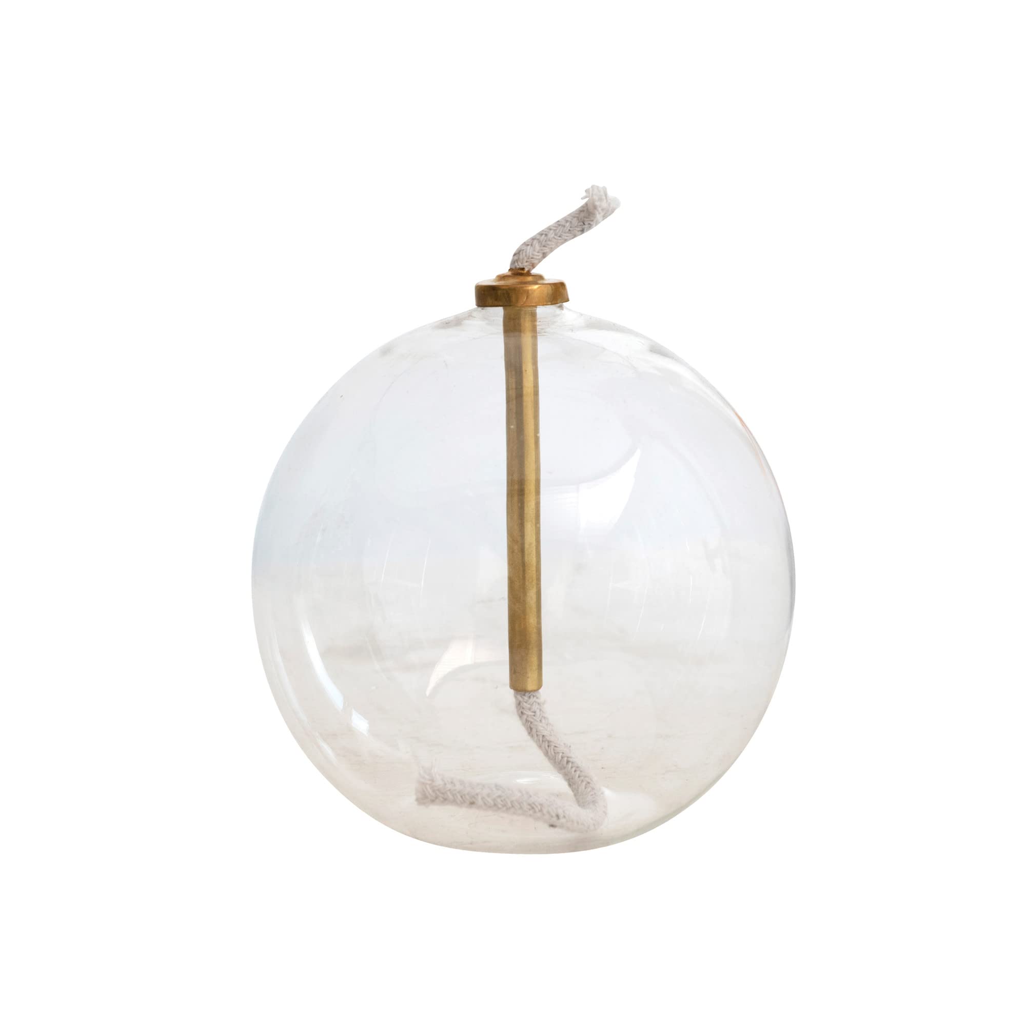 Creative Co-Op Mid Century Glass Sphere Brass Fitting, Clear Oil Lamp