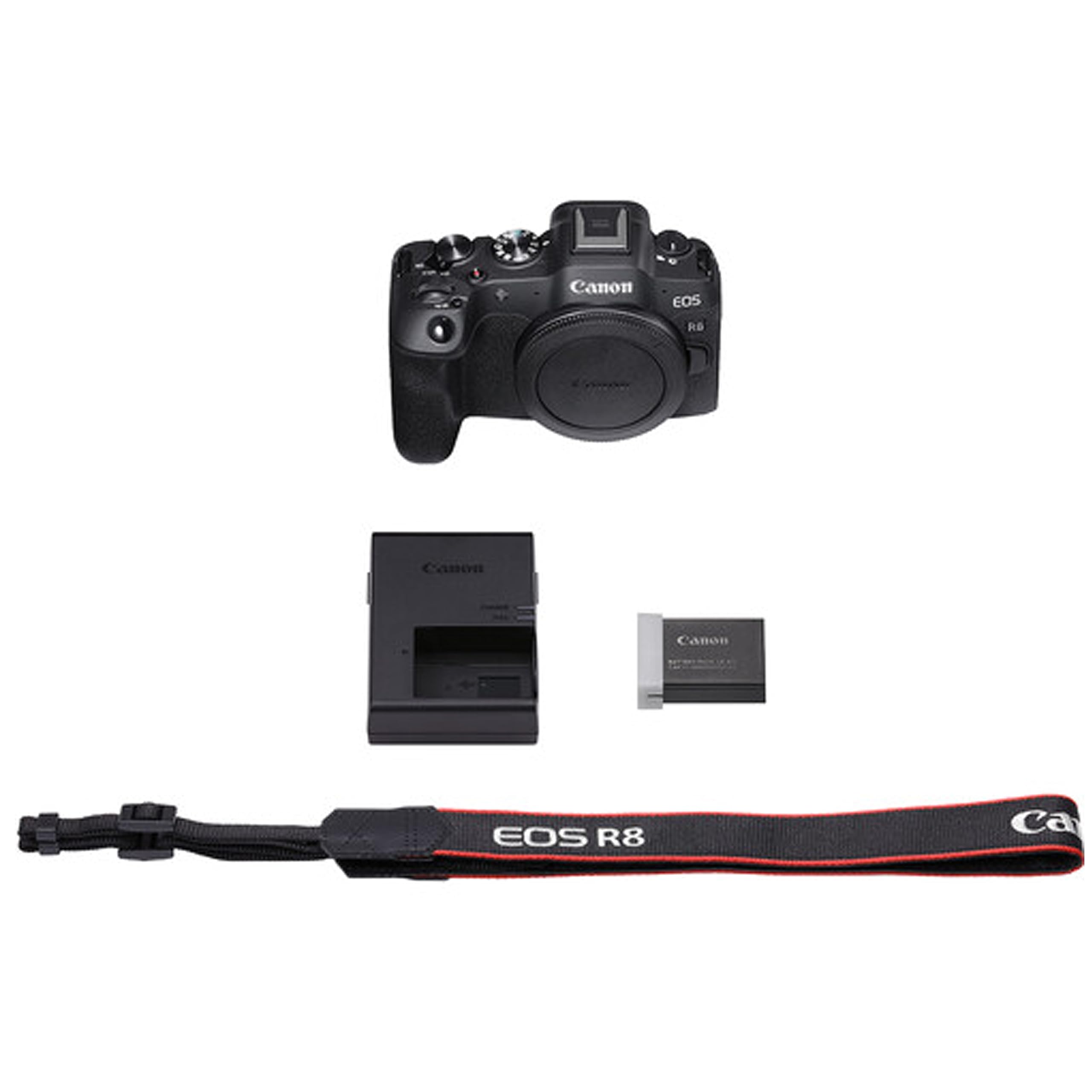 Canon EOS R8 Mirrorless Camera Body + 128GB Pro Speed Memory + EF-RF Lens Adapter + Led Video Light + DME 100 Microphone +Case + Tripod + Software Pack-Video Bundle (Renewed)