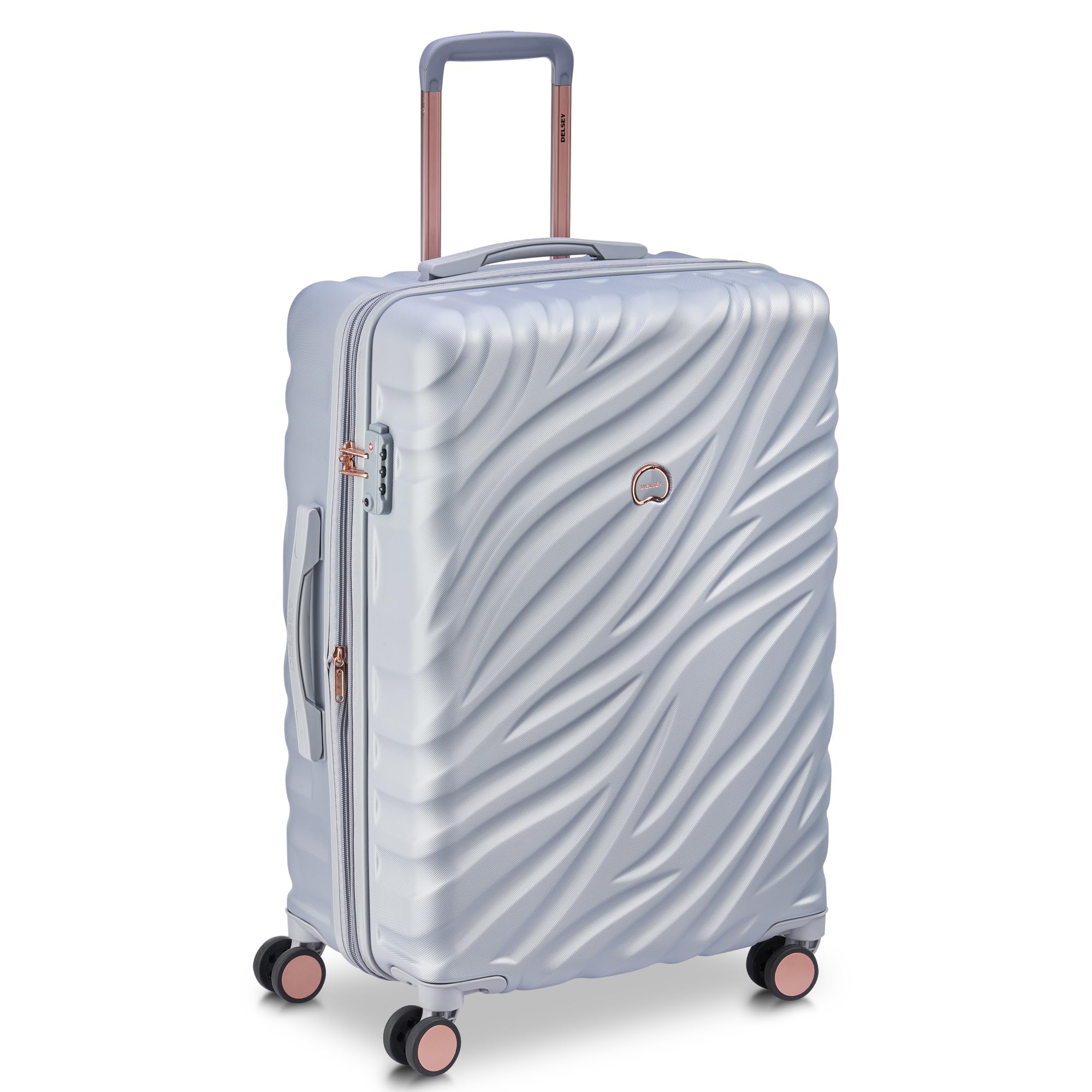 Delsey Paris Alexis Durable Luggage, Expandable Lightweight 4-Wheel Spinner, Easy Grip Handles for Smooth Mobility, TSA-Lock Incorporated, Men and Women, Platinum/Rose Gold, Check-In 25-Inch