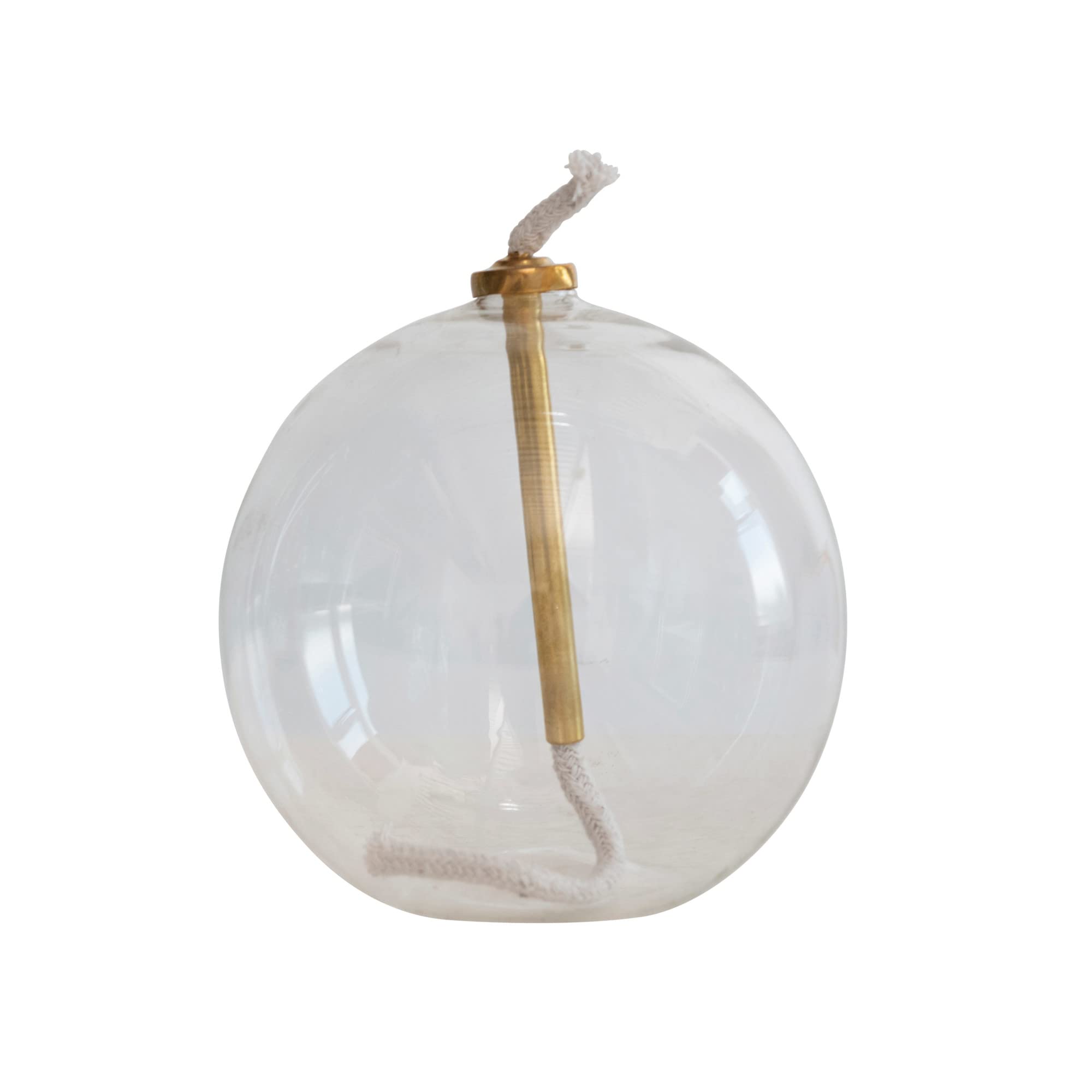 Creative Co-Op Mid Century Glass Sphere Brass Fitting, Clear Oil Lamp