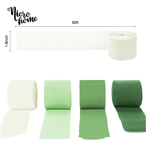 NICROHOME Wedding Party Decorations, 8 Rolls Gradient Green Crepe Paper, Streamers for Wedding, St Patricks Day Decorations, Baby Shower, Green Party, Birthday, 82Ft Long