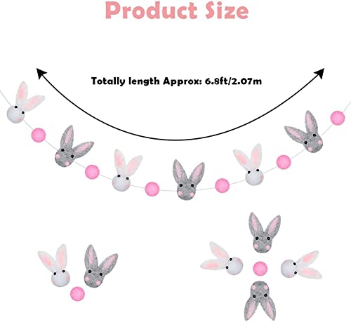 Bunny Felt Garland Wool Rabbit Pom Pom Banner Handmade Bunny Ball Garland for Holiday Wall Decoration