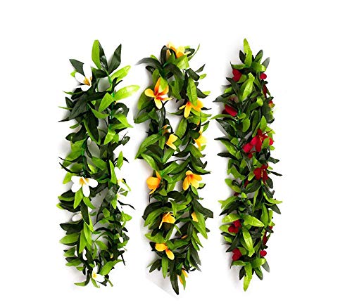 Besutolife Hawaiian Luau Leis Tropical Artificial Flower Leis Necklaces for Graduation Hula Costume Beach Party Hawaiian Luau Party 3 PCS